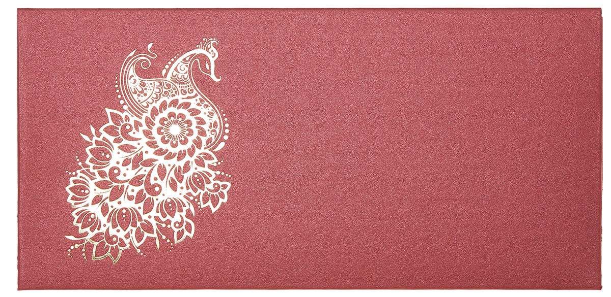Brick Red Envelope Hot Foil Peacock - Lotus Card Studio
