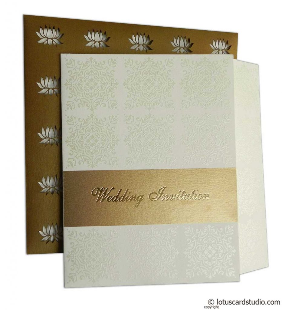 Golden Wedding Invite with Laser Cut Lotus Design - Lotus Card Studio