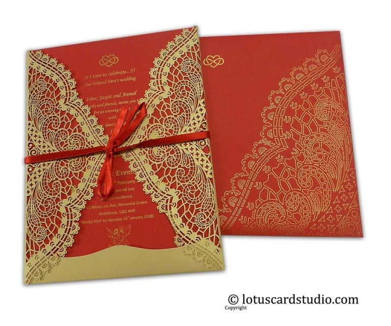 Deep Red Wedding Invitation Card - Lotus Card Studio