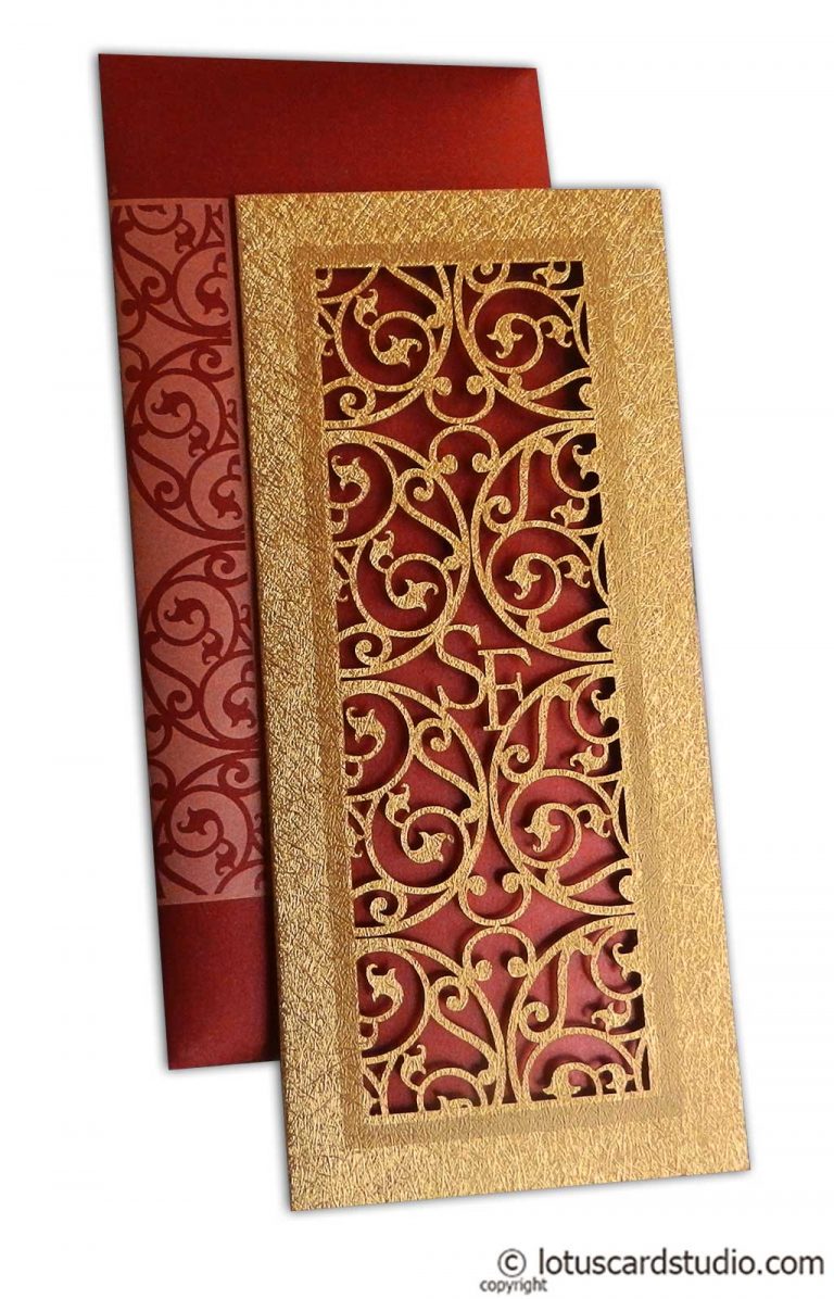 Venetian Red Glitter Wedding Card - Lotus Card Studio