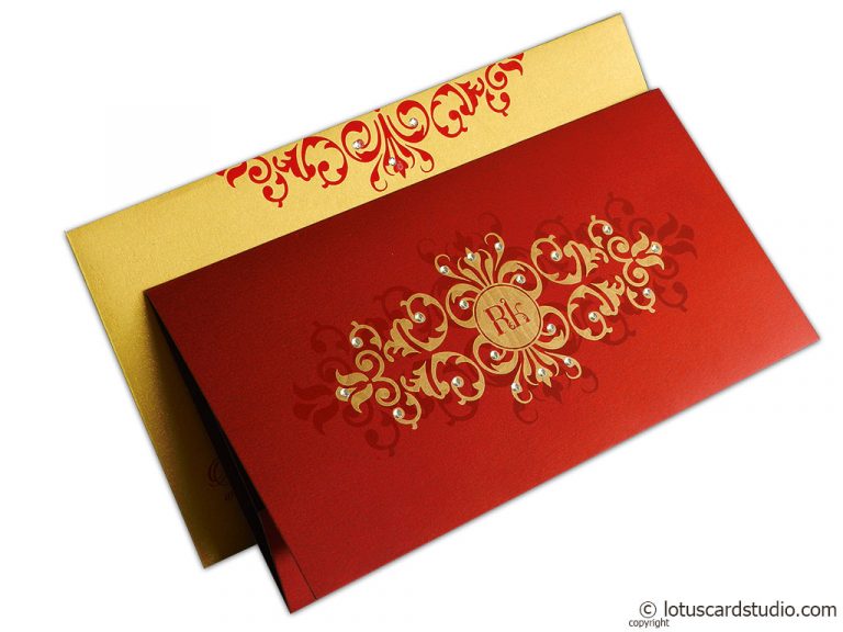 Deep Red Wedding Invitation Card - Lotus Card Studio
