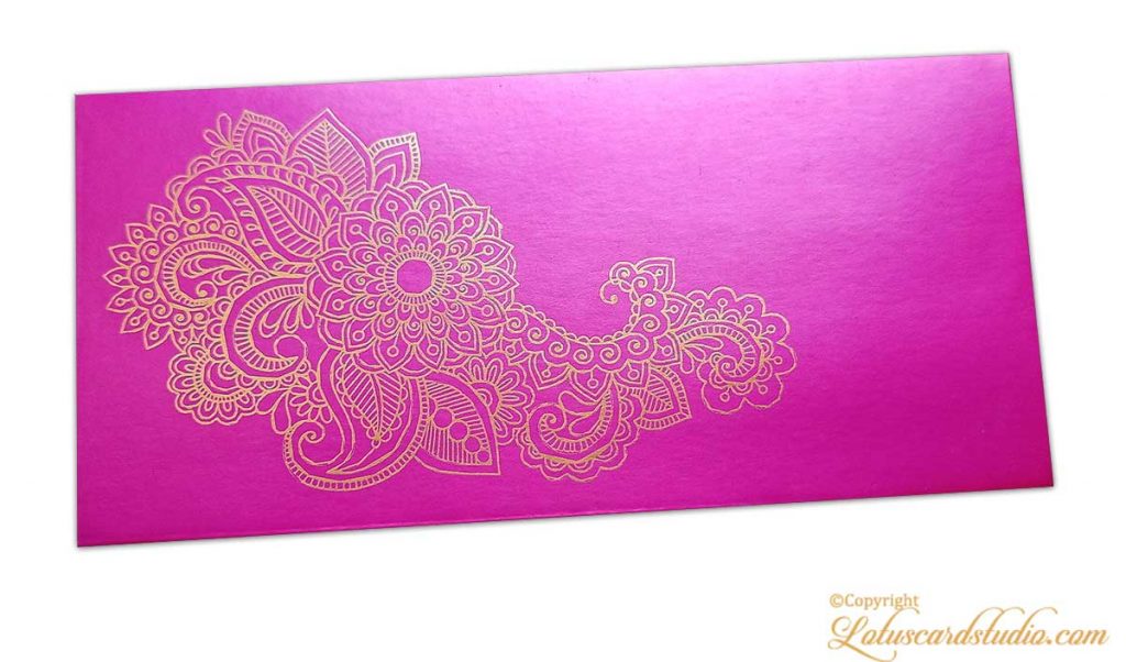 Mexican Pink Gift Envelope with Golden Floral - Lotus Card Studio