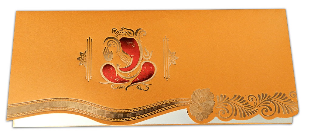 Ganesha Indian Wedding Card in Golden