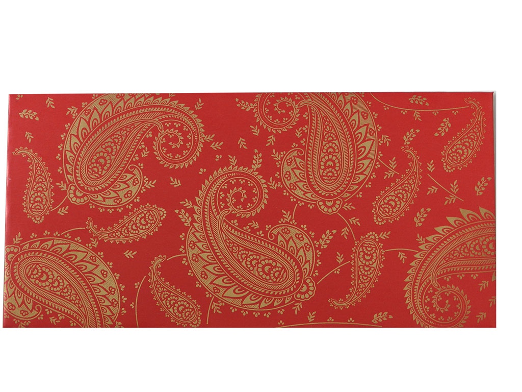 Gift Money Envelope in Classic Red with Golden Paisley Design