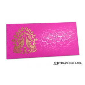 Vibrant Foil Metallic Purple Money Envelope with Golden Peacocks
